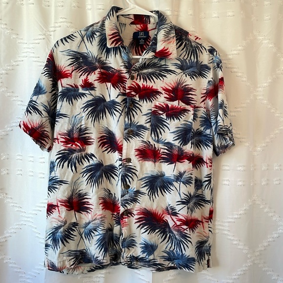 George | Shirts | Mens Red White And Blue Palm Tree Print Casual Button ...